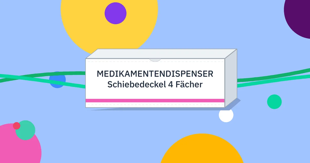 Symbolbild: Packung mit der Aufschrift MEDIKAMENTENDISPENSER Schiebedeckel 4 Fächer (PZN 08454054) – Verfügbarkeit und Bezug in Apotheken in Frankfurt am Main