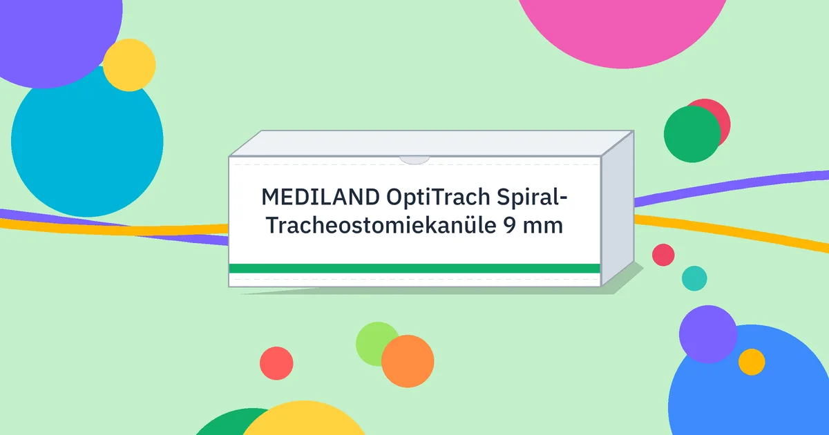 Symbolbild: Packung mit der Aufschrift MEDILAND OptiTrach Spiral-Tracheostomiekanüle 9 mm (PZN 11710360) – Verfügbarkeit und Bezug in Apotheken in Frankfurt am Main