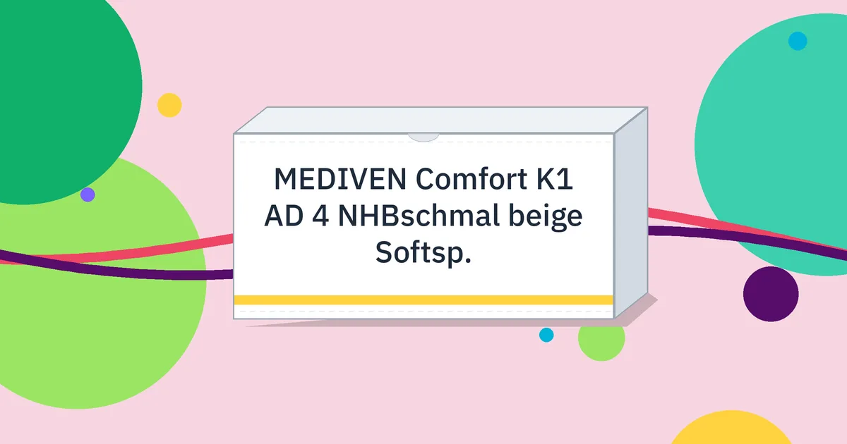 Symbolbild: Packung mit der Aufschrift MEDIVEN Comfort K1 AD 4 NHBschmal beige Softsp. (PZN 14562084) – Verfügbarkeit und Bezug in Apotheken in Frankfurt am Main