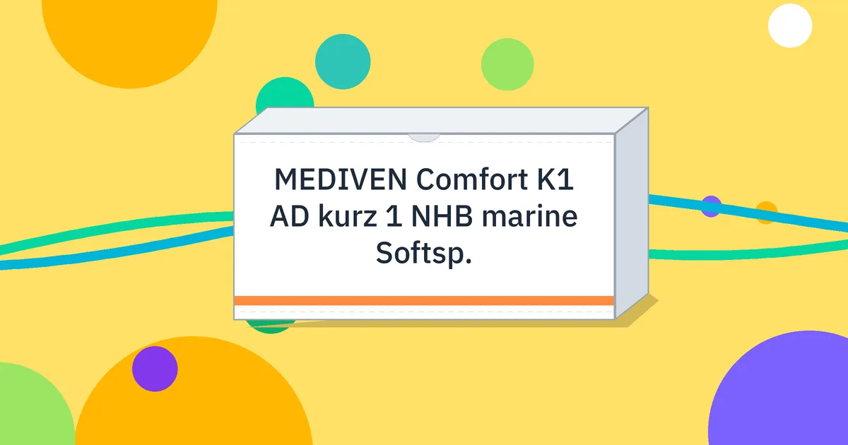Symbolbild: Packung mit der Aufschrift MEDIVEN Comfort K1 AD kurz 1 NHB marine Softsp. (PZN 14557189) – Verfügbarkeit und Bezug in Apotheken in Frankfurt am Main