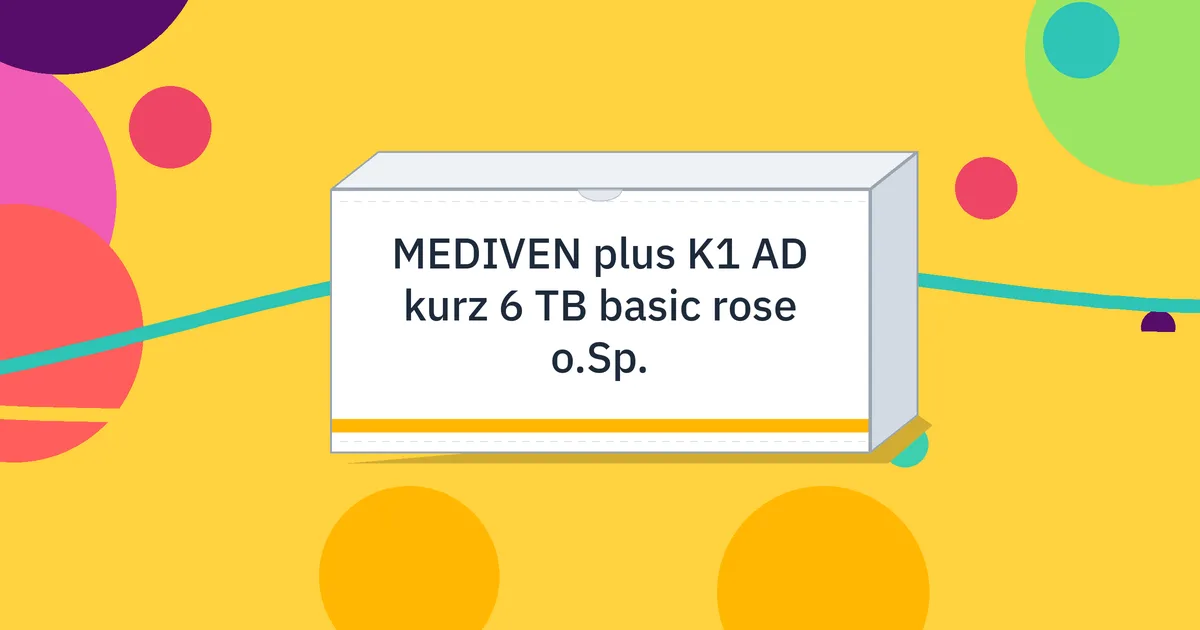 Symbolbild: Packung mit der Aufschrift MEDIVEN plus K1 AD kurz 6 TB basic rose o.Sp. (PZN 15045497) – Verfügbarkeit und Bezug in Apotheken in Frankfurt am Main
