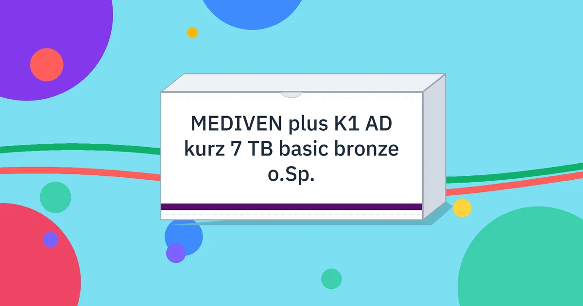 Symbolbild: Packung mit der Aufschrift MEDIVEN plus K1 AD kurz 7 TB basic bronze o.Sp. (PZN 15045936) – Verfügbarkeit und Bezug in Apotheken in Frankfurt am Main