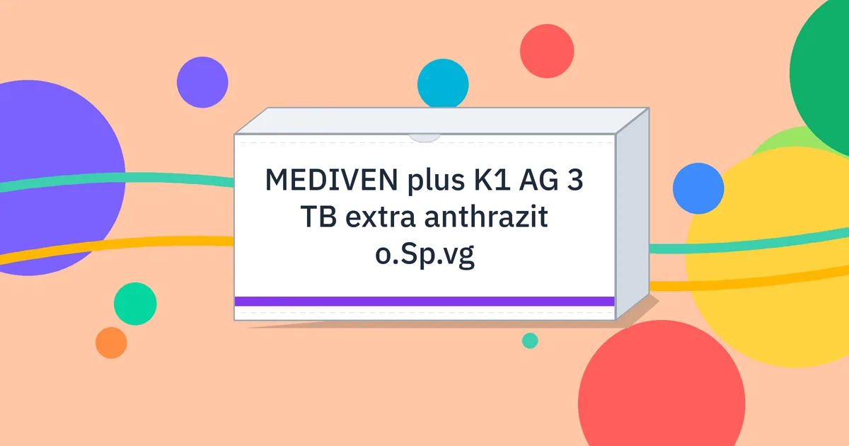 Symbolbild: Packung mit der Aufschrift MEDIVEN plus K1 AG 3 TB extra anthrazit o.Sp.vg (PZN 15062194) – Verfügbarkeit und Bezug in Apotheken in Frankfurt am Main