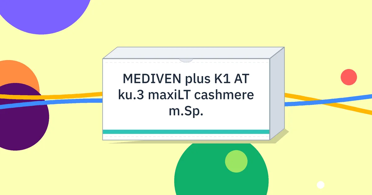 Symbolbild: Packung mit der Aufschrift MEDIVEN plus K1 AT ku.3 maxiLT cashmere m.Sp. (PZN 15069090) – Verfügbarkeit und Bezug in Apotheken in Frankfurt am Main