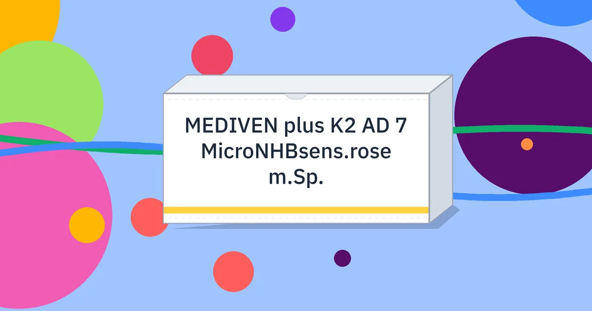 Symbolbild: Packung mit der Aufschrift MEDIVEN plus K2 AD 7 MicroNHBsens.rose m.Sp. (PZN 15932643) – Verfügbarkeit und Bezug in Apotheken in Frankfurt am Main