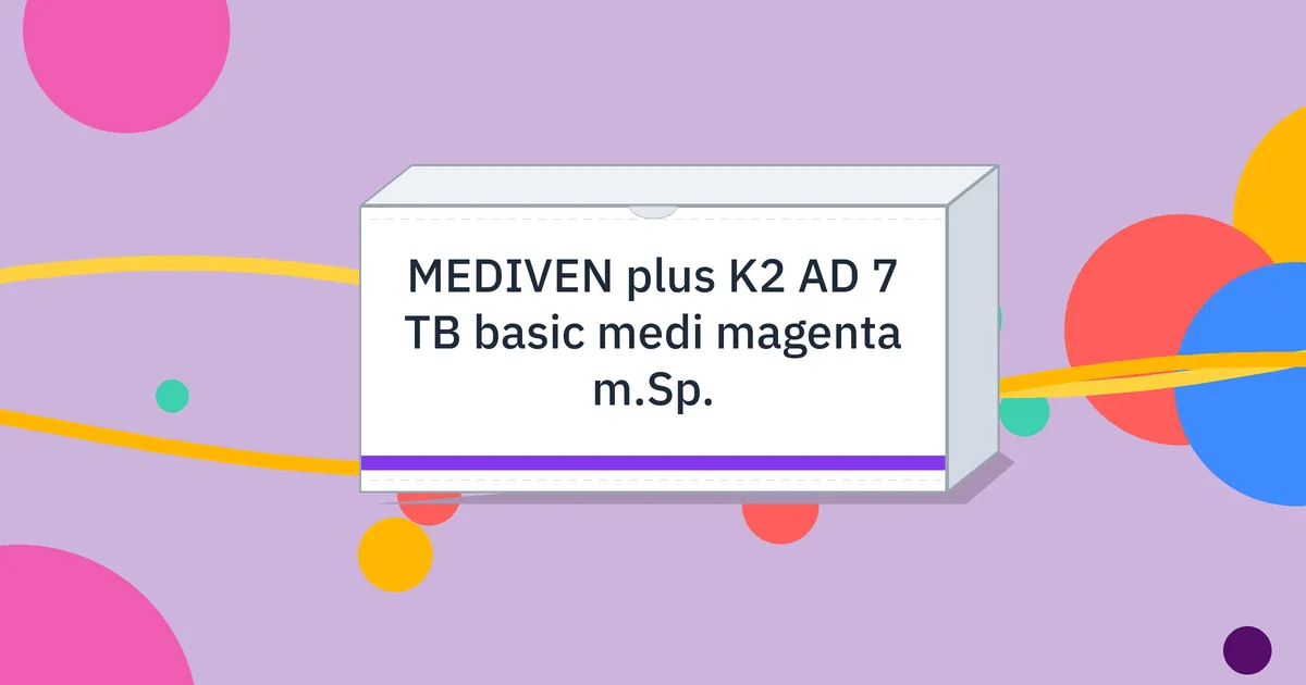 Symbolbild: Packung mit der Aufschrift MEDIVEN plus K2 AD 7 TB basic medi magenta m.Sp. (PZN 15094716) – Verfügbarkeit und Bezug in Apotheken in Frankfurt am Main