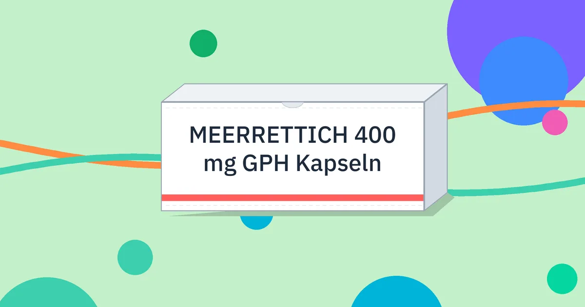 Symbolbild: Packung mit der Aufschrift MEERRETTICH 400 mg GPH Kapseln (PZN 00129604) – Verfügbarkeit und Bezug in Apotheken in Frankfurt am Main