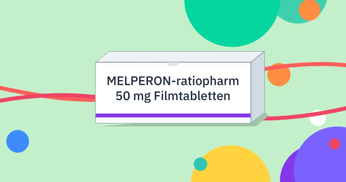 Symbolbild: Packung mit der Aufschrift MELPERON-ratiopharm 50 mg Filmtabletten (PZN 01567536) – Verfügbarkeit und Bezug in Apotheken in Frankfurt am Main