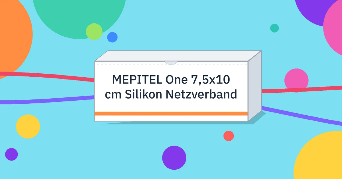 Symbolbild: Packung mit der Aufschrift MEPITEL One 7,5x10 cm Silikon Netzverband (PZN 19827771) – Verfügbarkeit und Bezug in Apotheken in Frankfurt am Main
