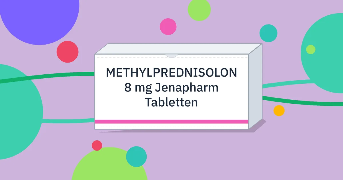 Symbolbild: Packung mit der Aufschrift METHYLPREDNISOLON 8 mg Jenapharm Tabletten (PZN 08424219) – Verfügbarkeit und Bezug in Apotheken in Frankfurt am Main