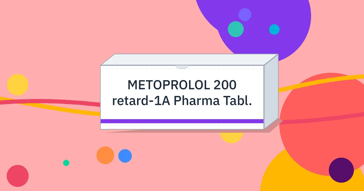 Symbolbild: Packung mit der Aufschrift METOPROLOL 200 retard-1A Pharma Tabl. (PZN 08533931) – Verfügbarkeit und Bezug in Apotheken in Frankfurt am Main