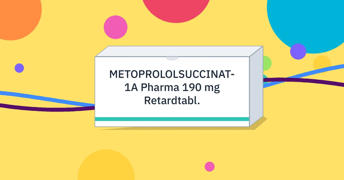 Symbolbild: Packung mit der Aufschrift METOPROLOLSUCCINAT-1A Pharma 190 mg Retardtabl. (PZN 00230591) – Verfügbarkeit und Bezug in Apotheken in Frankfurt am Main