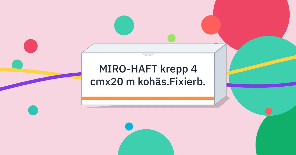 Symbolbild: Packung mit der Aufschrift MIRO-HAFT krepp 4 cmx20 m kohäs.Fixierb. (PZN 06855033) – Verfügbarkeit und Bezug in Apotheken in Frankfurt am Main