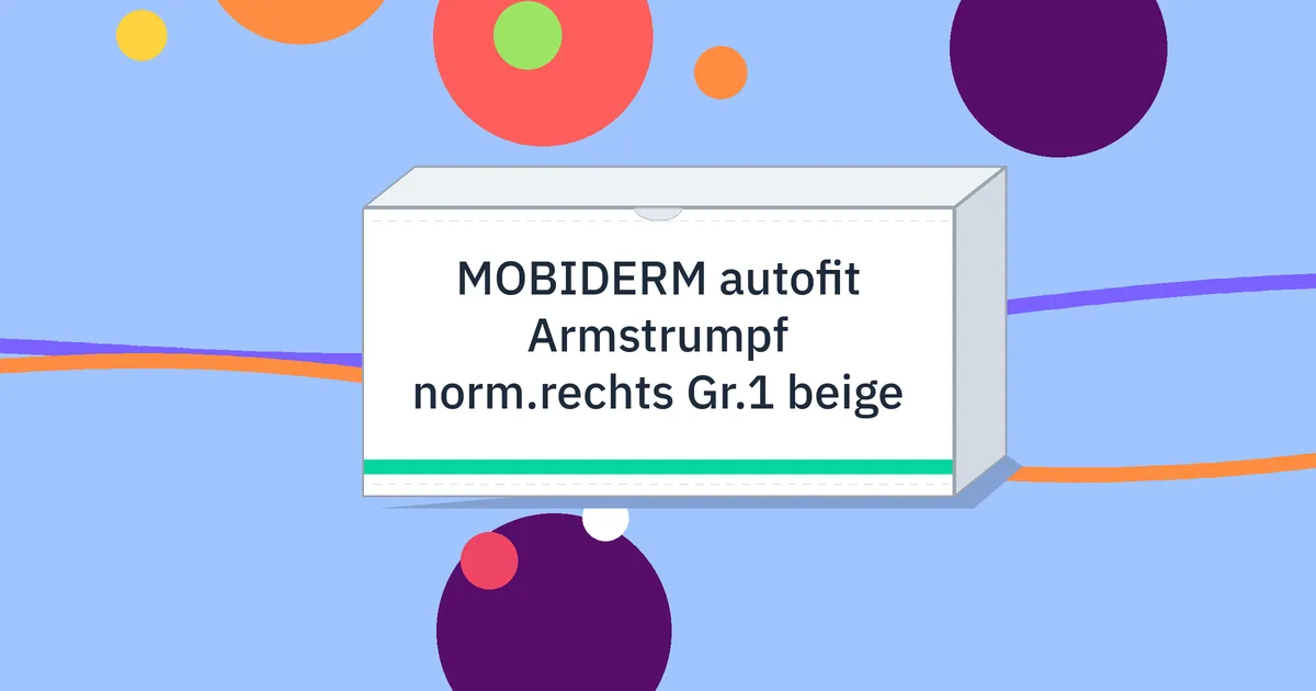 Symbolbild: Packung mit der Aufschrift MOBIDERM autofit Armstrumpf norm.rechts Gr.1 beige (PZN 13969599) – Verfügbarkeit und Bezug in Apotheken in Frankfurt am Main