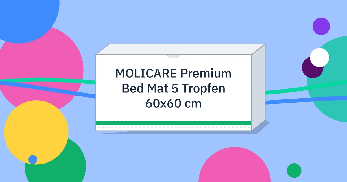 Symbolbild: Packung mit der Aufschrift MOLICARE Premium Bed Mat 5 Tropfen 60x60 cm (PZN 16136664) – Verfügbarkeit und Bezug in Apotheken in Frankfurt am Main