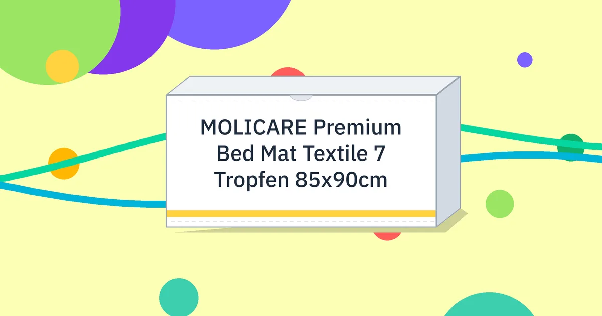 Symbolbild: Packung mit der Aufschrift MOLICARE Premium Bed Mat Textile 7 Tropfen 85x90cm (PZN 16243383) – Verfügbarkeit und Bezug in Apotheken in Frankfurt am Main