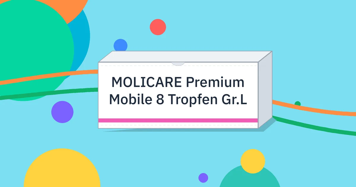 Symbolbild: Packung mit der Aufschrift MOLICARE Premium Mobile 8 Tropfen Gr.L (PZN 14442977) – Verfügbarkeit und Bezug in Apotheken in Frankfurt am Main