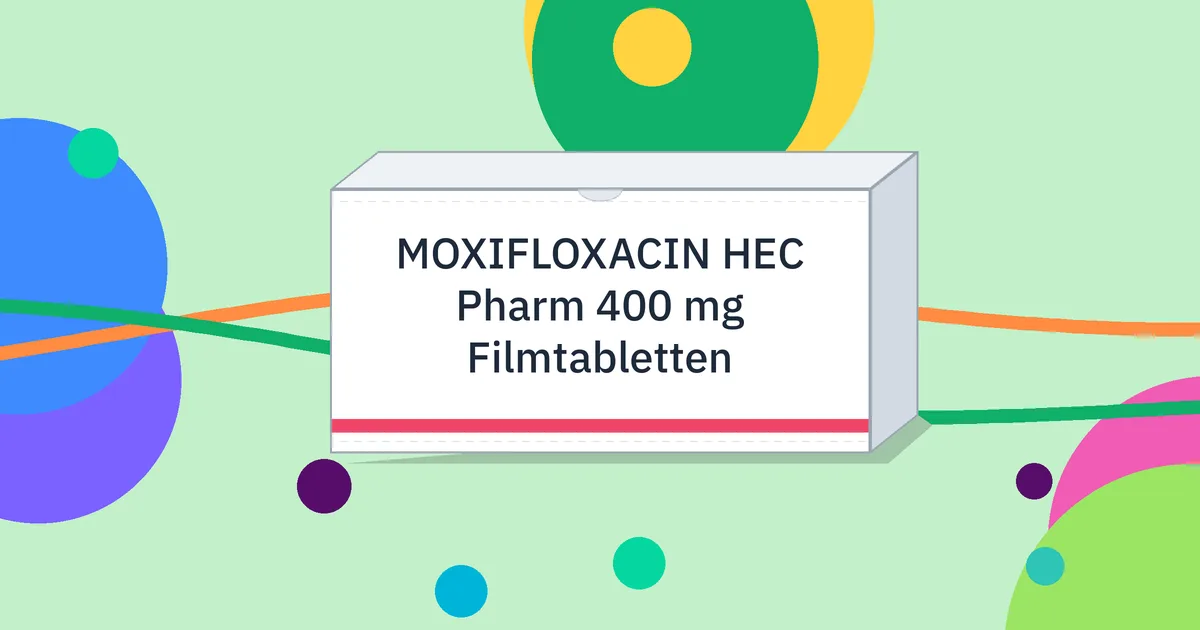 Symbolbild: Packung mit der Aufschrift MOXIFLOXACIN HEC Pharm 400 mg Filmtabletten (PZN 11857577) – Verfügbarkeit und Bezug in Apotheken in Frankfurt am Main