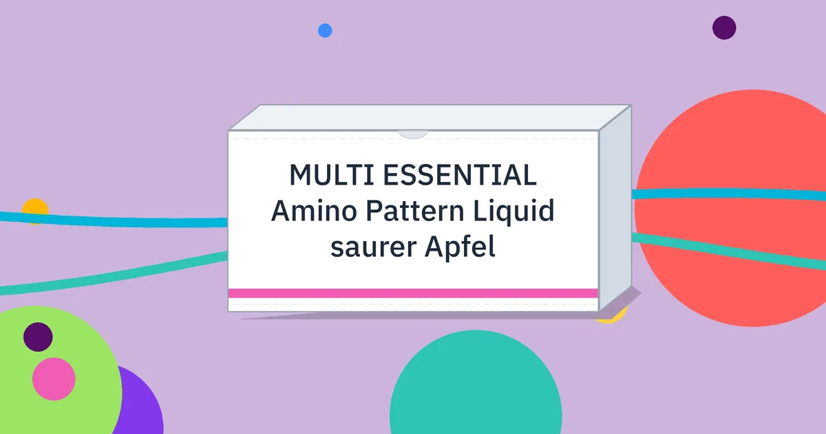 Symbolbild: Packung mit der Aufschrift MULTI ESSENTIAL Amino Pattern Liquid saurer Apfel (PZN 17621261) – Verfügbarkeit und Bezug in Apotheken in Frankfurt am Main
