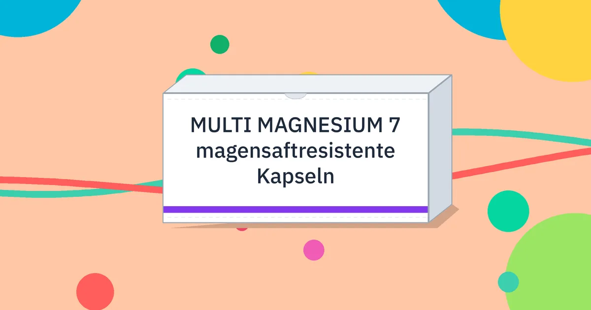 Symbolbild: Packung mit der Aufschrift MULTI MAGNESIUM 7 magensaftresistente Kapseln (PZN 19662904) – Verfügbarkeit und Bezug in Apotheken in Frankfurt am Main