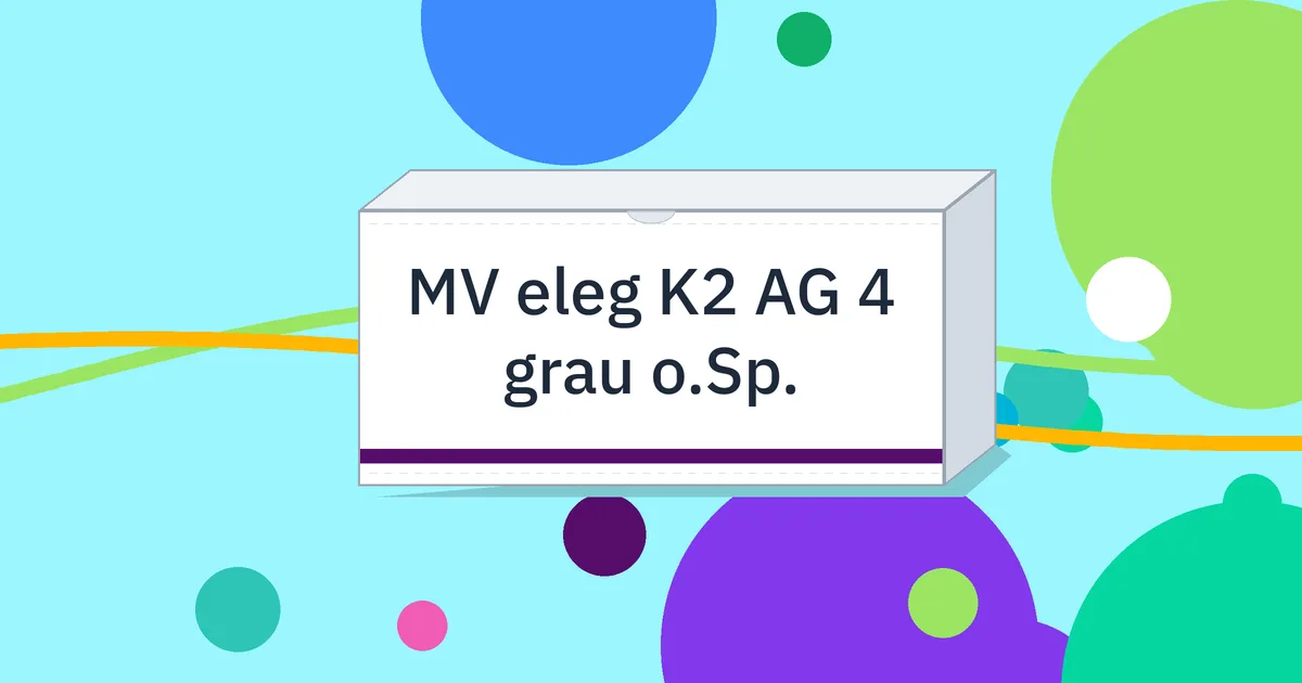 Symbolbild: Packung mit der Aufschrift MV eleg K2 AG 4 grau o.Sp. (PZN 18928116) – Verfügbarkeit und Bezug in Apotheken in Frankfurt am Main