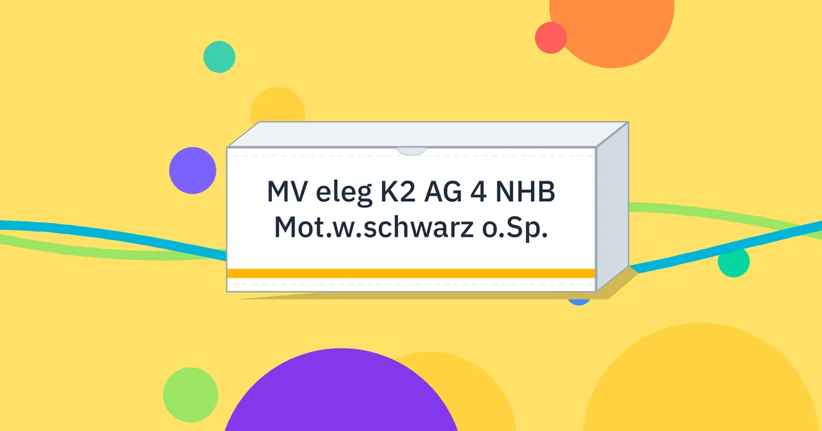 Symbolbild: Packung mit der Aufschrift MV eleg K2 AG 4 NHB Mot.w.schwarz o.Sp. (PZN 15727765) – Verfügbarkeit und Bezug in Apotheken in Frankfurt am Main