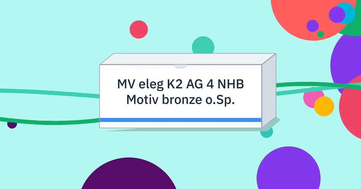 Symbolbild: Packung mit der Aufschrift MV eleg K2 AG 4 NHB Motiv bronze o.Sp. (PZN 15722259) – Verfügbarkeit und Bezug in Apotheken in Frankfurt am Main
