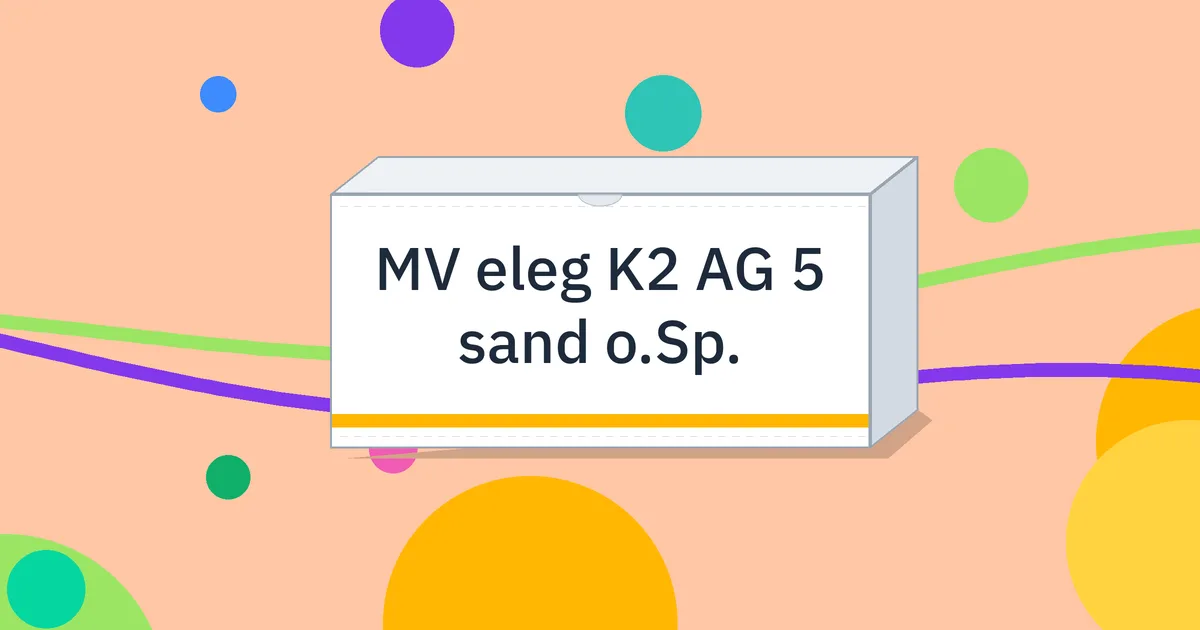 Symbolbild: Packung mit der Aufschrift MV eleg K2 AG 5 sand o.Sp. (PZN 18928300) – Verfügbarkeit und Bezug in Apotheken in Frankfurt am Main