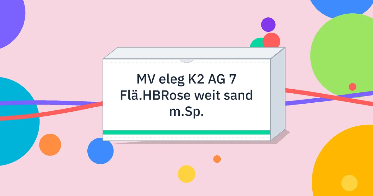 Symbolbild: Packung mit der Aufschrift MV eleg K2 AG 7 Flä.HBRose weit sand m.Sp. (PZN 18929765) – Verfügbarkeit und Bezug in Apotheken in Frankfurt am Main