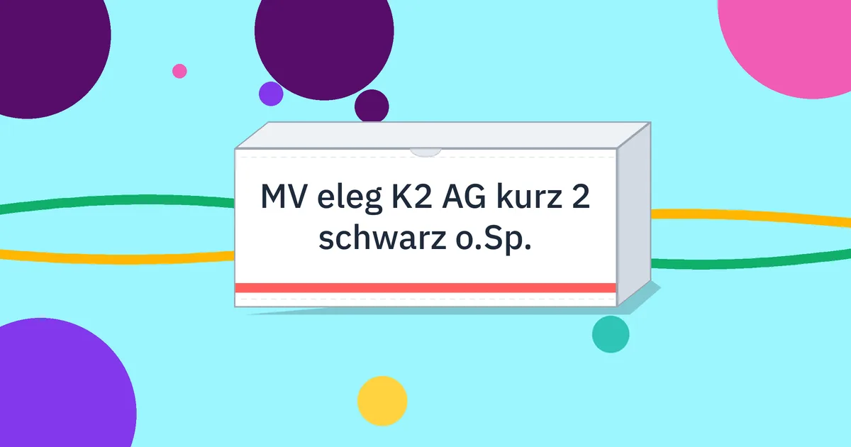 Symbolbild: Packung mit der Aufschrift MV eleg K2 AG kurz 2 schwarz o.Sp. (PZN 00340523) – Verfügbarkeit und Bezug in Apotheken in Frankfurt am Main