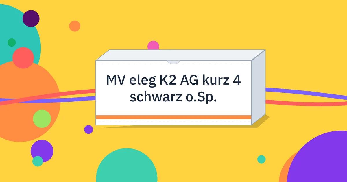 Symbolbild: Packung mit der Aufschrift MV eleg K2 AG kurz 4 schwarz o.Sp. (PZN 00340552) – Verfügbarkeit und Bezug in Apotheken in Frankfurt am Main