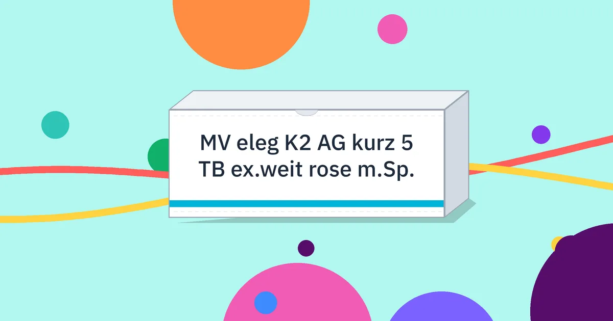 Symbolbild: Packung mit der Aufschrift MV eleg K2 AG kurz 5 TB ex.weit rose m.Sp. (PZN 14697737) – Verfügbarkeit und Bezug in Apotheken in Frankfurt am Main