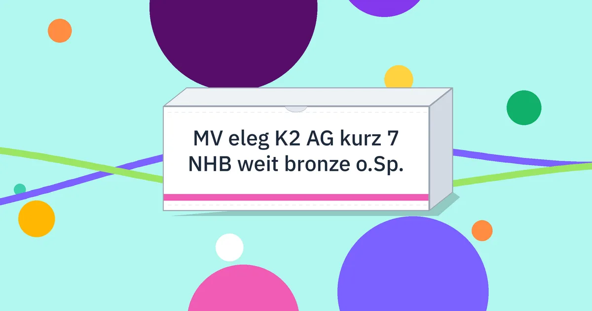 Symbolbild: Packung mit der Aufschrift MV eleg K2 AG kurz 7 NHB weit bronze o.Sp. (PZN 15714797) – Verfügbarkeit und Bezug in Apotheken in Frankfurt am Main