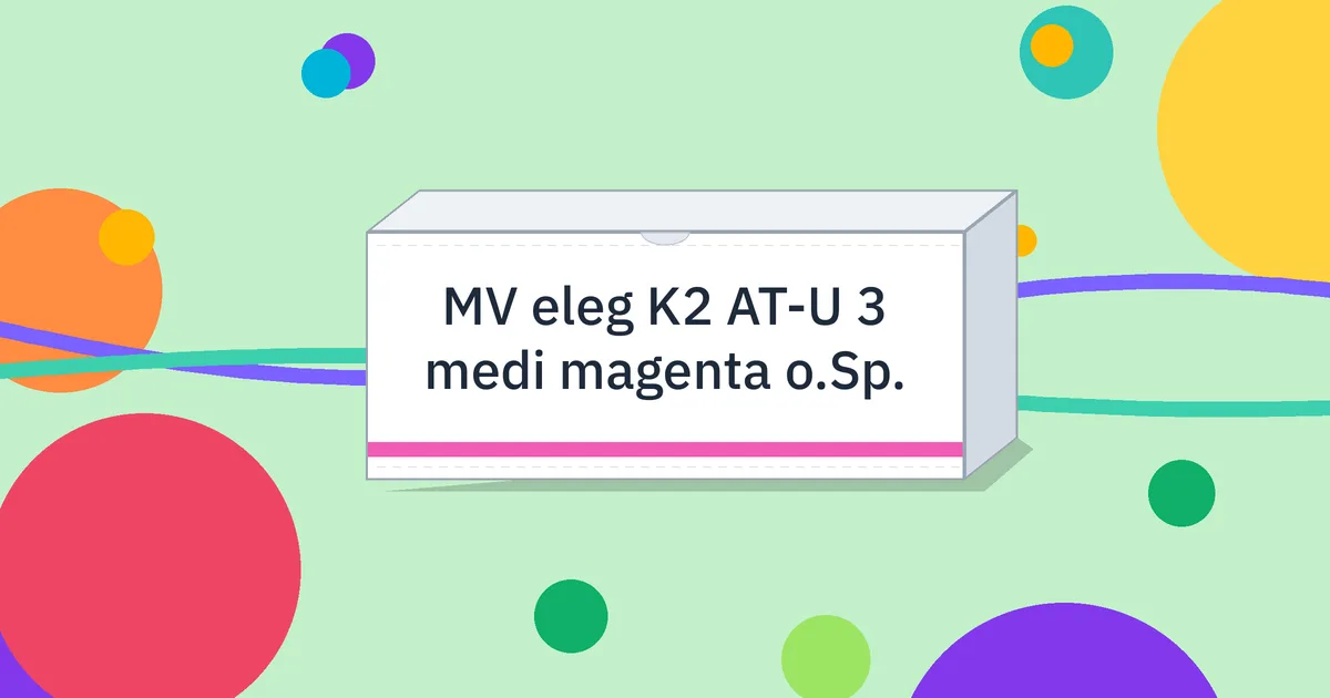Symbolbild: Packung mit der Aufschrift MV eleg K2 AT-U 3 medi magenta o.Sp. (PZN 15290535) – Verfügbarkeit und Bezug in Apotheken in Frankfurt am Main