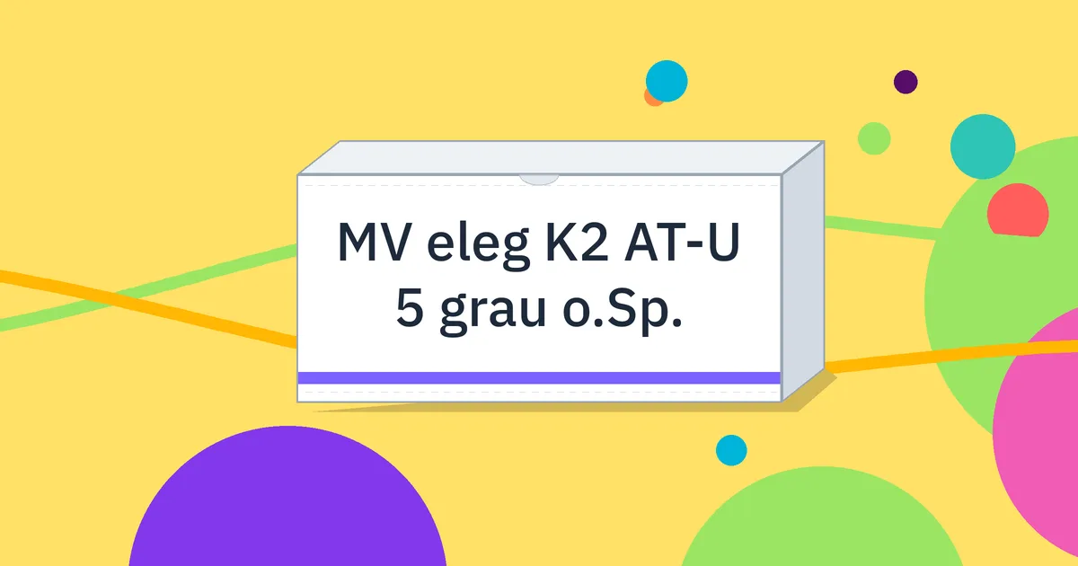 Symbolbild: Packung mit der Aufschrift MV eleg K2 AT-U 5 grau o.Sp. (PZN 18923337) – Verfügbarkeit und Bezug in Apotheken in Frankfurt am Main