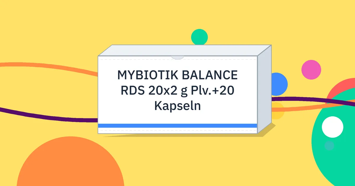 Symbolbild: Packung mit der Aufschrift MYBIOTIK BALANCE RDS 20x2 g Plv.+20 Kapseln (PZN 15635170) – Verfügbarkeit und Bezug in Apotheken in Frankfurt am Main