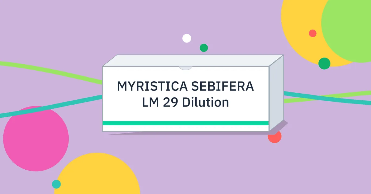 Symbolbild: Packung mit der Aufschrift MYRISTICA SEBIFERA LM 29 Dilution (PZN 13612785) – Verfügbarkeit und Bezug in Apotheken in Frankfurt am Main