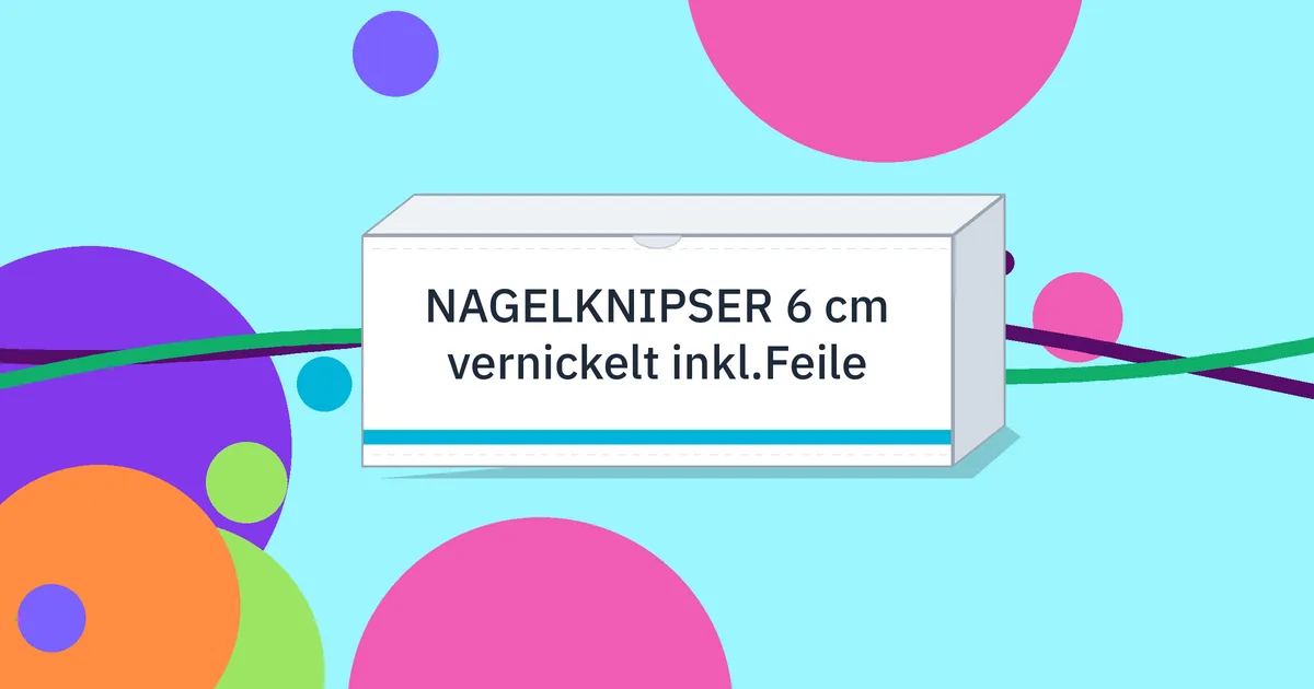 Symbolbild: Packung mit der Aufschrift NAGELKNIPSER 6 cm vernickelt inkl.Feile (PZN 17287862) – Verfügbarkeit und Bezug in Apotheken in Frankfurt am Main