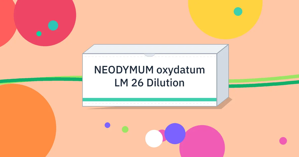 Symbolbild: Packung mit der Aufschrift NEODYMUM oxydatum LM 26 Dilution (PZN 13617860) – Verfügbarkeit und Bezug in Apotheken in Frankfurt am Main