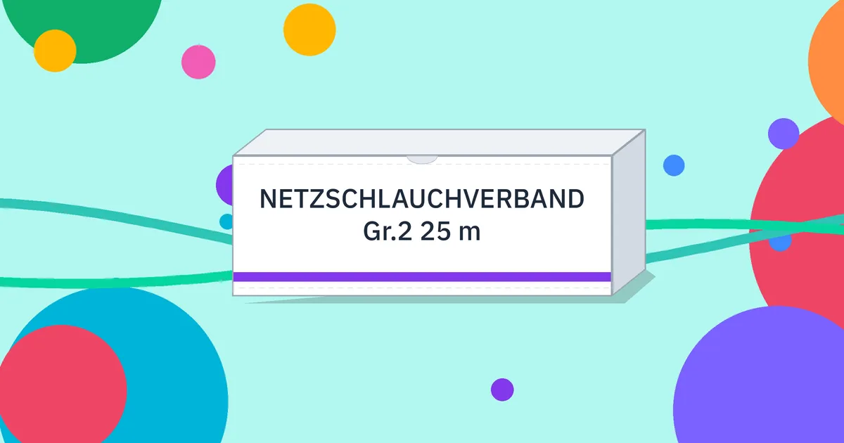 Symbolbild: Packung mit der Aufschrift NETZSCHLAUCHVERBAND Gr.2 25 m (PZN 01960707) – Verfügbarkeit und Bezug in Apotheken in Frankfurt am Main