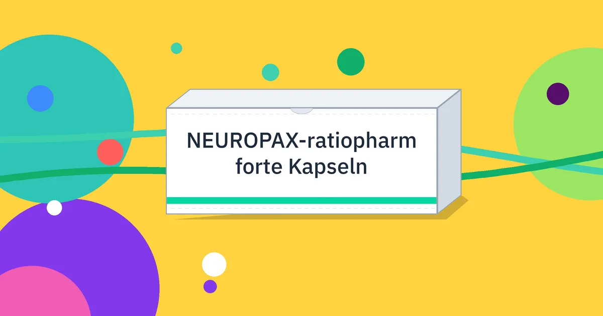 Symbolbild: Packung mit der Aufschrift NEUROPAX-ratiopharm forte Kapseln (PZN 19386580) – Verfügbarkeit und Bezug in Apotheken in Frankfurt am Main