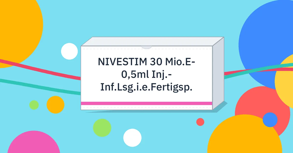 Symbolbild: Packung mit der Aufschrift NIVESTIM 30 Mio.E-0,5ml Inj.-Inf.Lsg.i.e.Fertigsp. (PZN 20221909) – Verfügbarkeit und Bezug in Apotheken in Frankfurt am Main