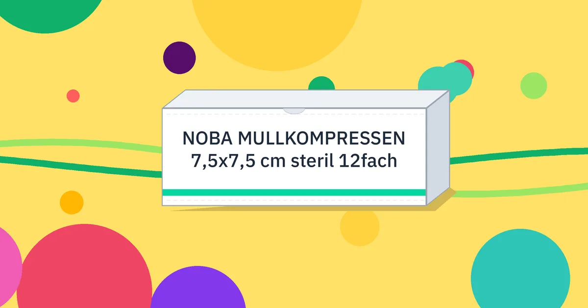 Symbolbild: Packung mit der Aufschrift NOBA MULLKOMPRESSEN 7,5x7,5 cm steril 12fach (PZN 05526988) – Verfügbarkeit und Bezug in Apotheken in Frankfurt am Main