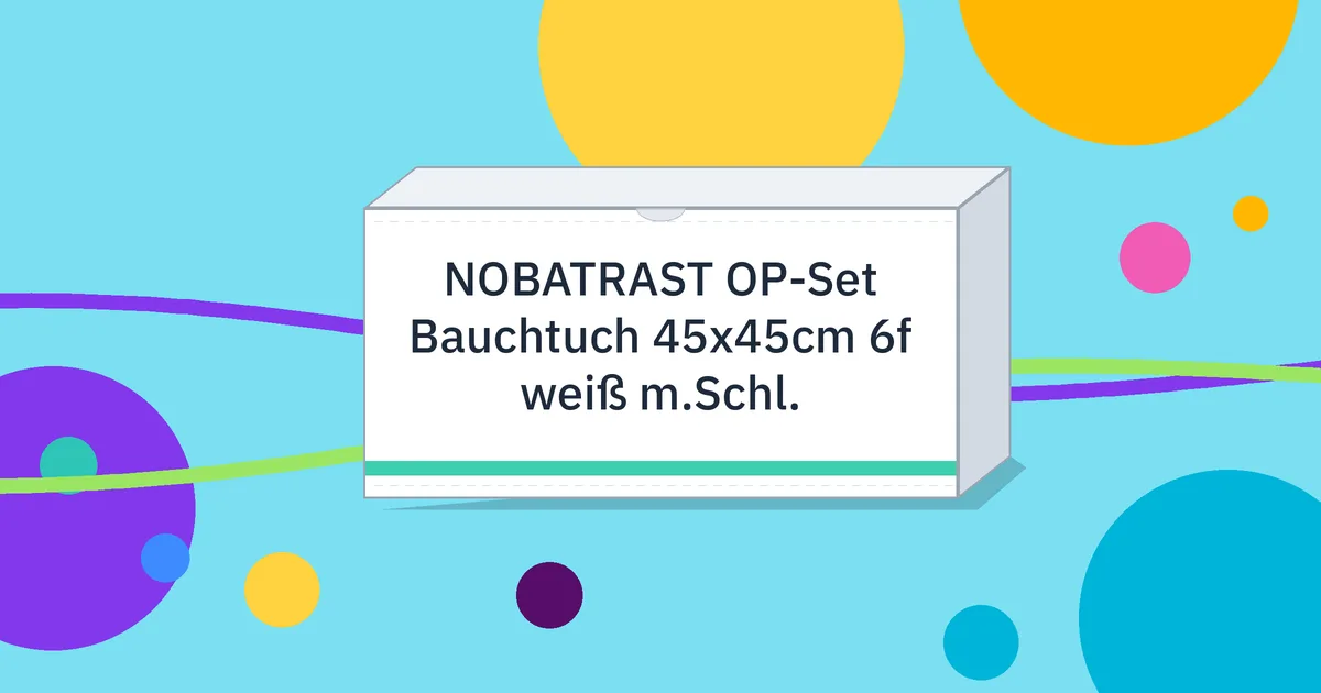 Symbolbild: Packung mit der Aufschrift NOBATRAST OP-Set Bauchtuch 45x45cm 6f weiß m.Schl. (PZN 18117375) – Verfügbarkeit und Bezug in Apotheken in Frankfurt am Main