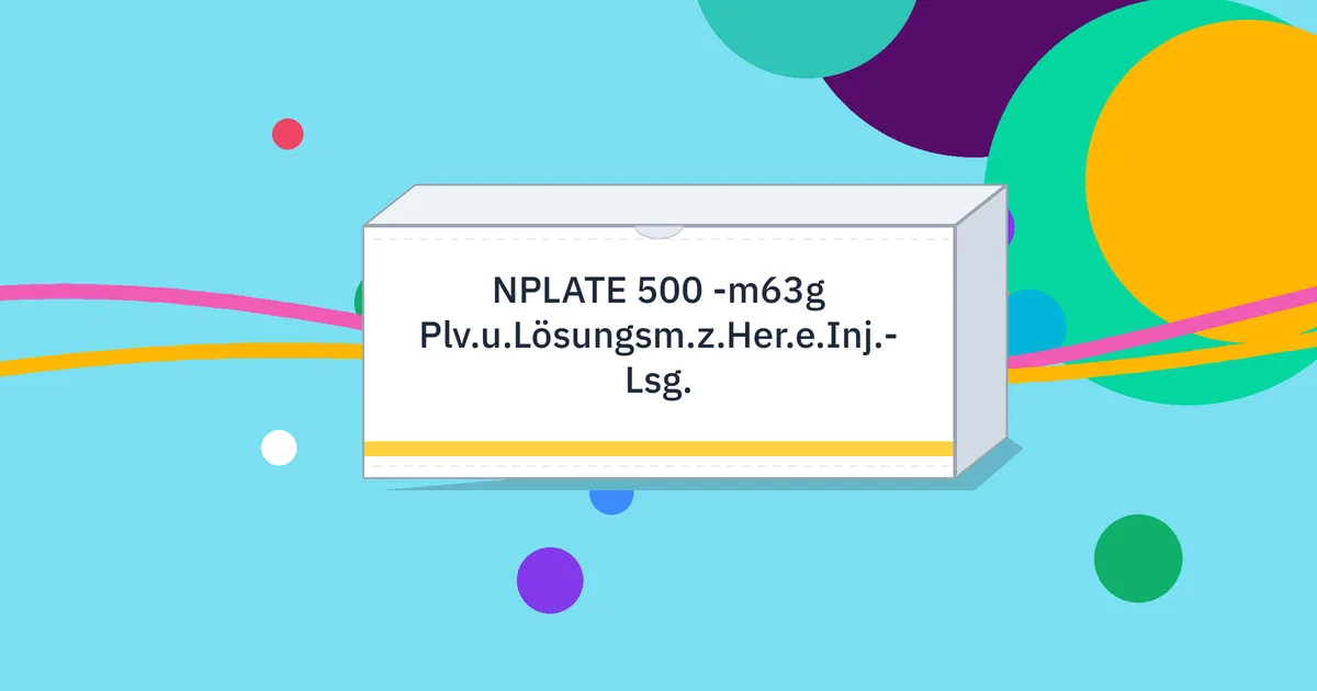 Symbolbild: Packung mit der Aufschrift NPLATE 500 -m63g Plv.u.Lösungsm.z.Her.e.Inj.-Lsg. (PZN 05515016) – Verfügbarkeit und Bezug in Apotheken in Frankfurt am Main