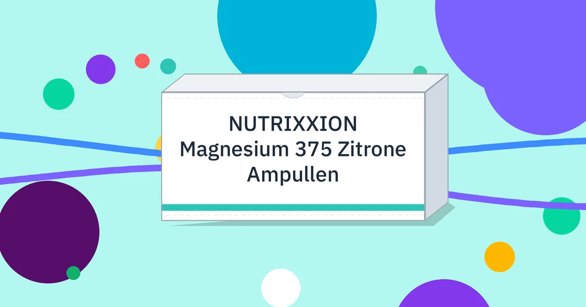 Symbolbild: Packung mit der Aufschrift NUTRIXXION Magnesium 375 Zitrone Ampullen (PZN 14382637) – Verfügbarkeit und Bezug in Apotheken in Frankfurt am Main