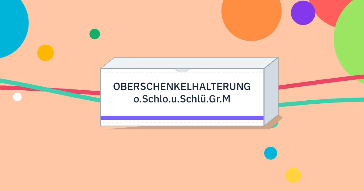 Symbolbild: Packung mit der Aufschrift OBERSCHENKELHALTERUNG o.Schlo.u.Schlü.Gr.M (PZN 14298279) – Verfügbarkeit und Bezug in Apotheken in Frankfurt am Main