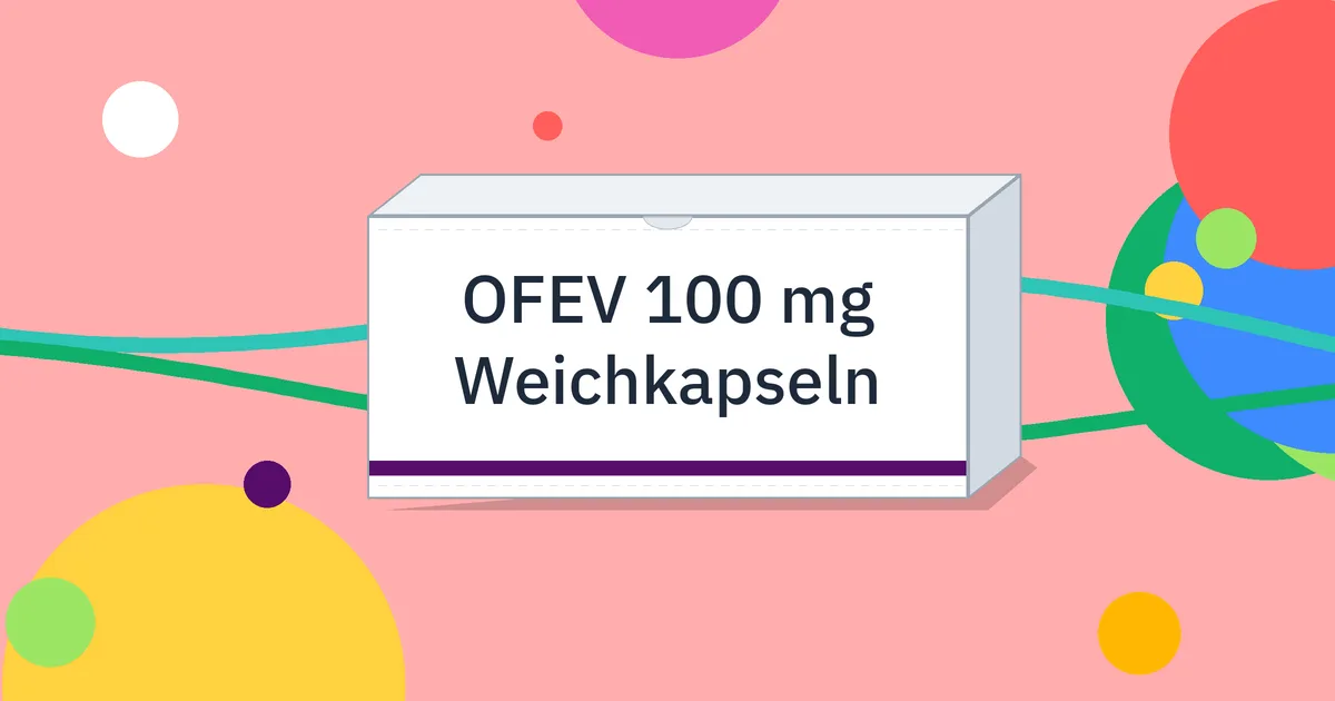 Symbolbild: Packung mit der Aufschrift OFEV 100 mg Weichkapseln (PZN 11880731) – Verfügbarkeit und Bezug in Apotheken in Frankfurt am Main