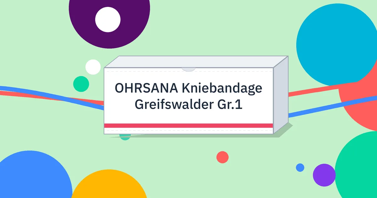Symbolbild: Packung mit der Aufschrift OHRSANA Kniebandage Greifswalder Gr.1 (PZN 02669428) – Verfügbarkeit und Bezug in Apotheken in Frankfurt am Main