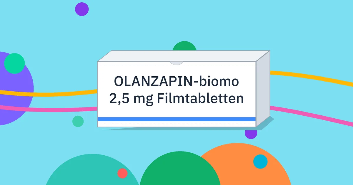 Symbolbild: Packung mit der Aufschrift OLANZAPIN-biomo 2,5 mg Filmtabletten (PZN 08801343) – Verfügbarkeit und Bezug in Apotheken in Frankfurt am Main